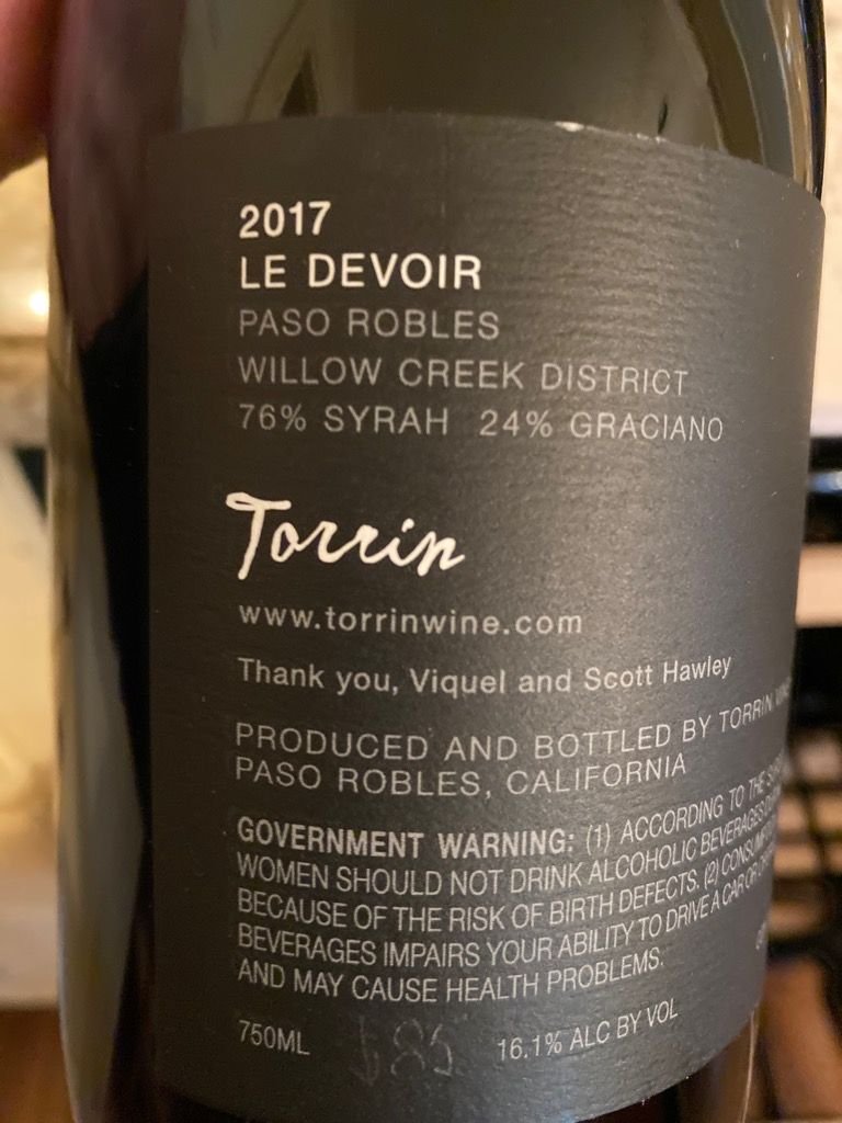 2017 Torrin Le Devoir, USA, California, Central Coast, Paso Robles ...