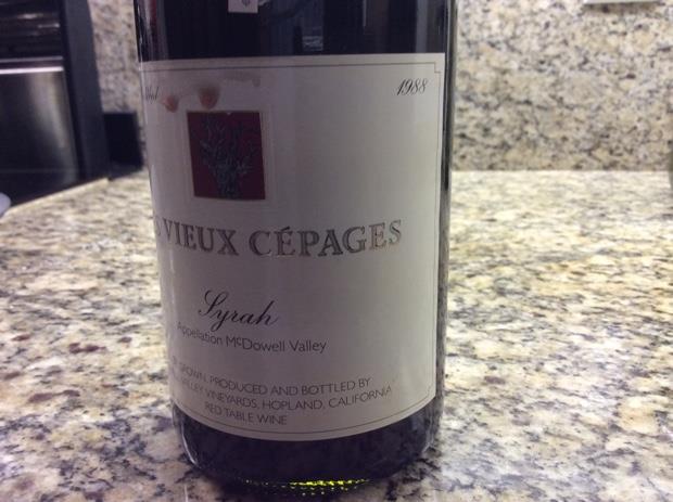 1986 Les Vieux Cepages Syrah, USA, California, North Coast, McDowell ...
