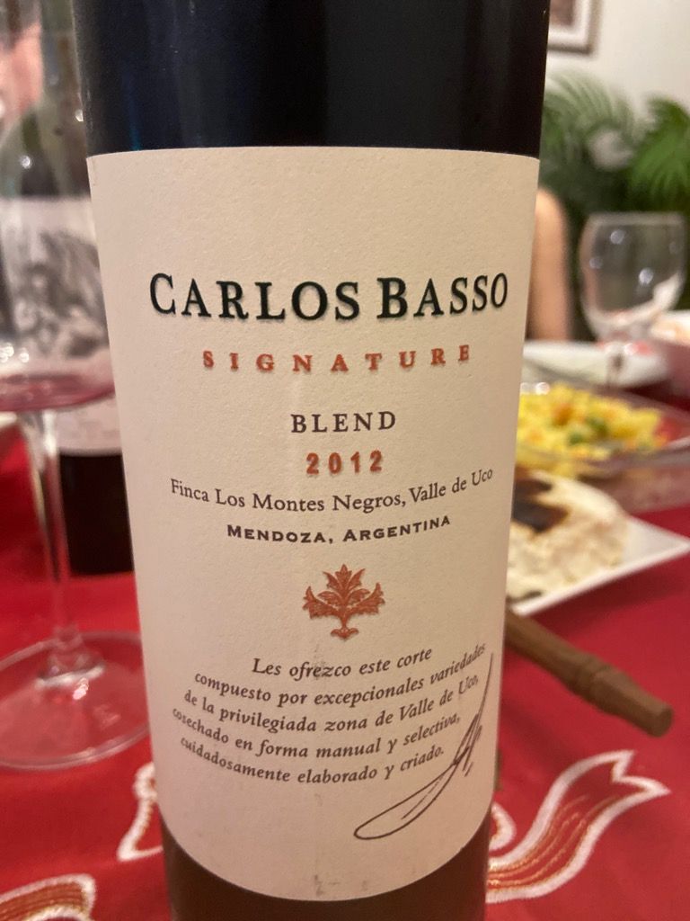 2012 Carlos Basso Signature Blend, Argentina, Mendoza, Valle de Uco ...