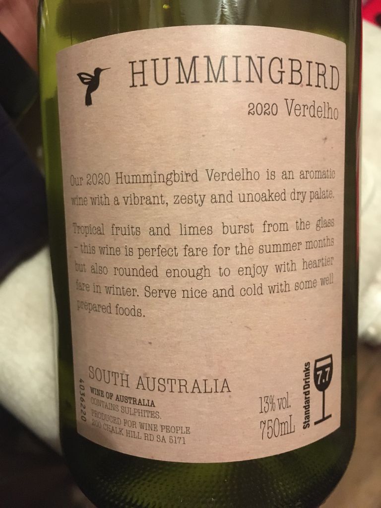 2021 Hummingbird Verdelho, Australia, South Australia, Fleurieu ...