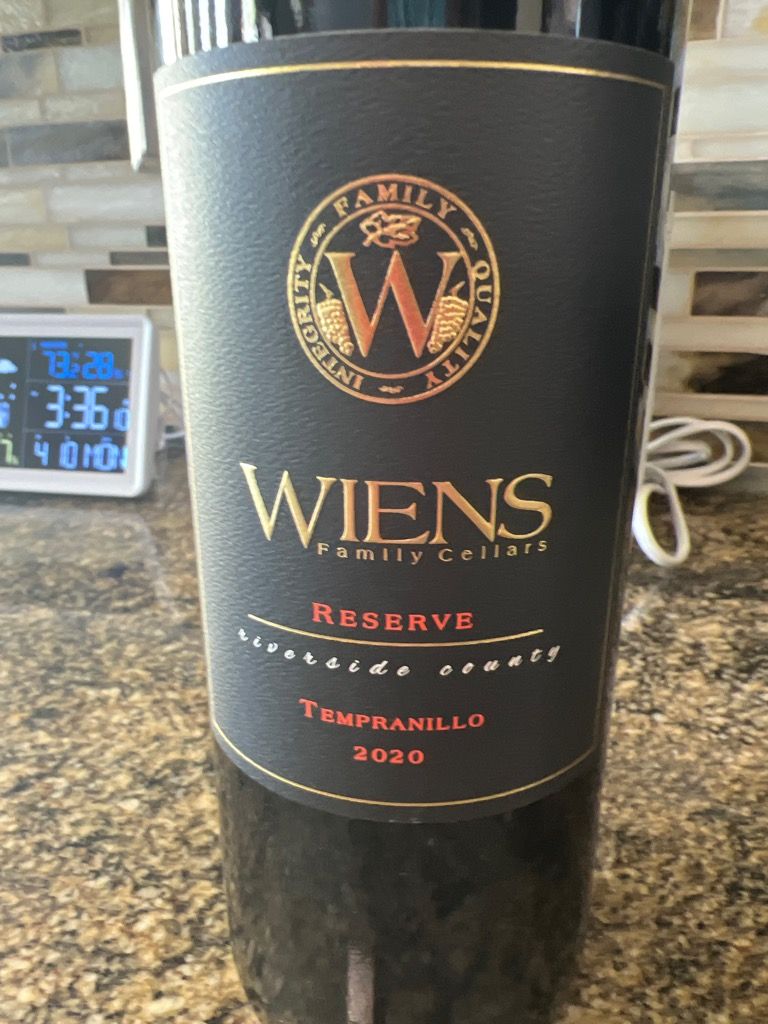 2020 Wiens Family Cellars Tempranillo Reserve, USA, California, South Coast, Temecula Valley ...
