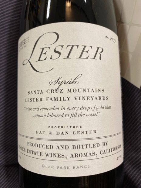 2017 Lester Family Cellars Syrah, USA, California, Central Coast, Paso ...