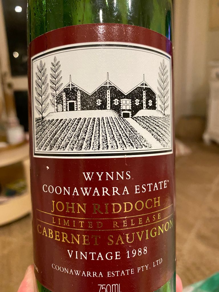 1988 Wynns Coonawarra Estate Cabernet Sauvignon John Riddoch, Australia ...