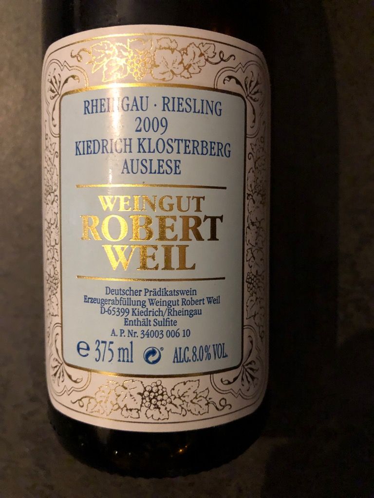 2010 Weingut Robert Weil Kiedricher Klosterberg Riesling Auslese ...
