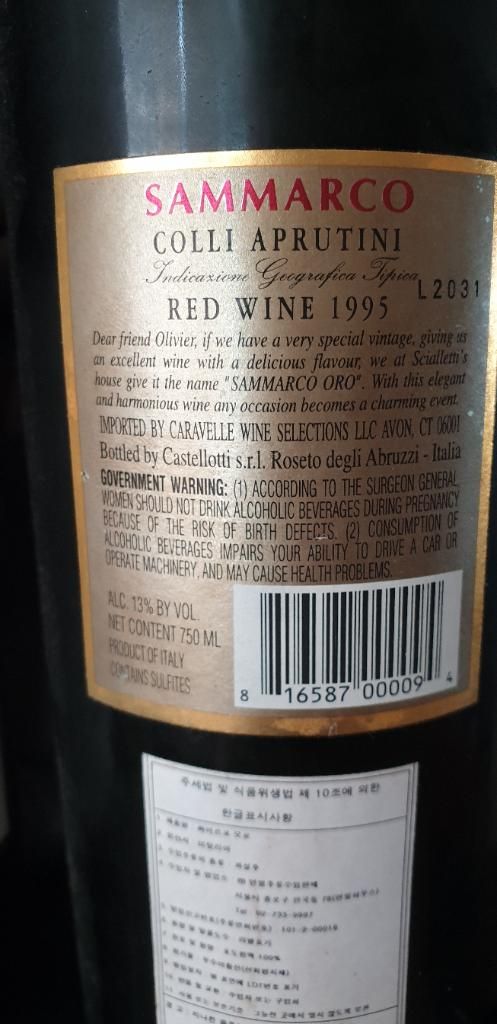 1995 Scialletti Sammarco Oro Colli Aprutini IGT, Italy, Abruzzi, Colli ...