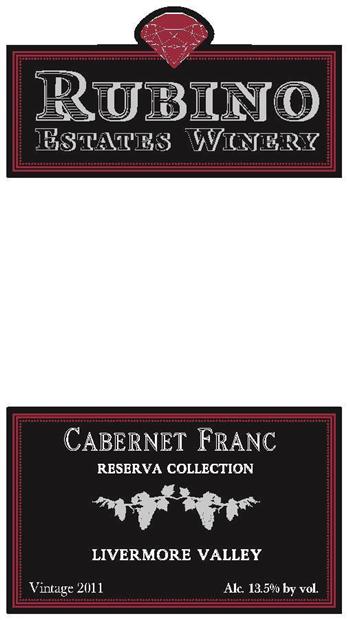 2011 Rubino Estates Winery Cabernet Franc Riserva, USA, California, San ...