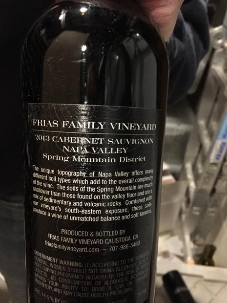 2013 Frias Family Vineyard Cabernet Sauvignon Spring Mountain District ...