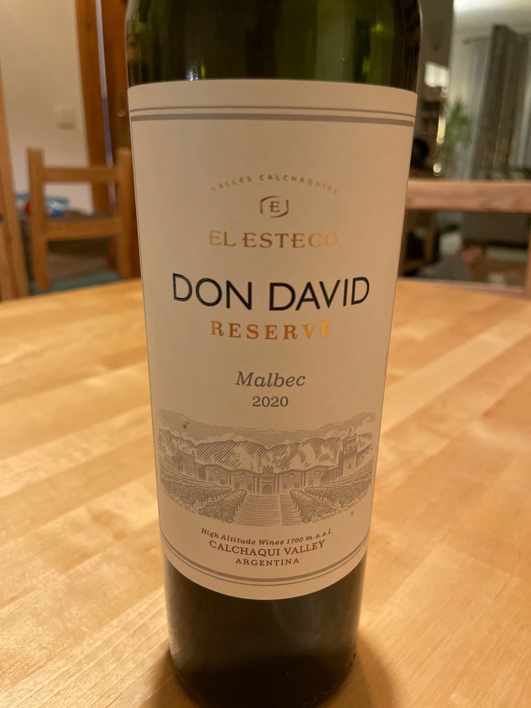 2020 Bodega El Esteco Malbec Don David Reserve, Argentina, Valles ...