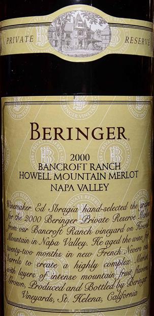 2000 Beringer Vineyards Cabernet Sauvignon Bancroft Ranch, USA ...