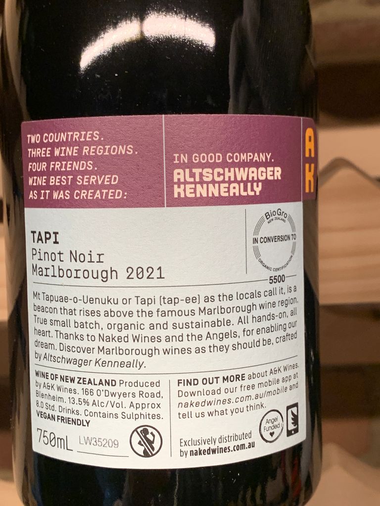 2021 Altschwager Kenneally Pinot Noir Tapi, New Zealand, South Island ...