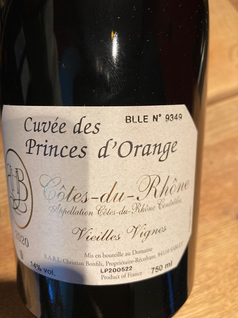 2020 Christian Bonfils Côtes du Rhône Villages Cuvée des Princes D ...