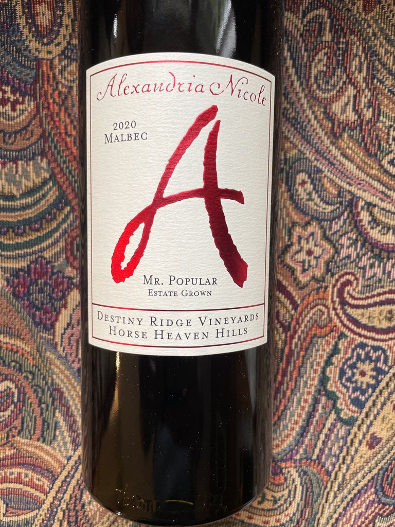 2020 Alexandria Nicole Malbec Mr. Popular Destiny Ridge Vineyards, USA ...