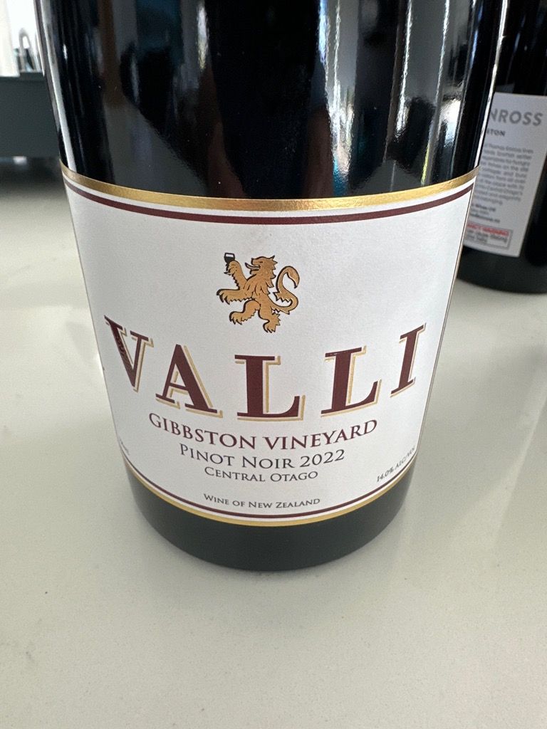 2022 Valli Pinot Noir Gibbston Vineyard, New Zealand, South Island ...