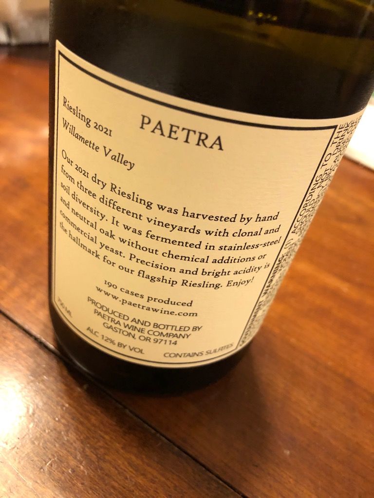 2021 Paetra Riesling, USA, Oregon, Willamette Valley, Eola - Amity ...