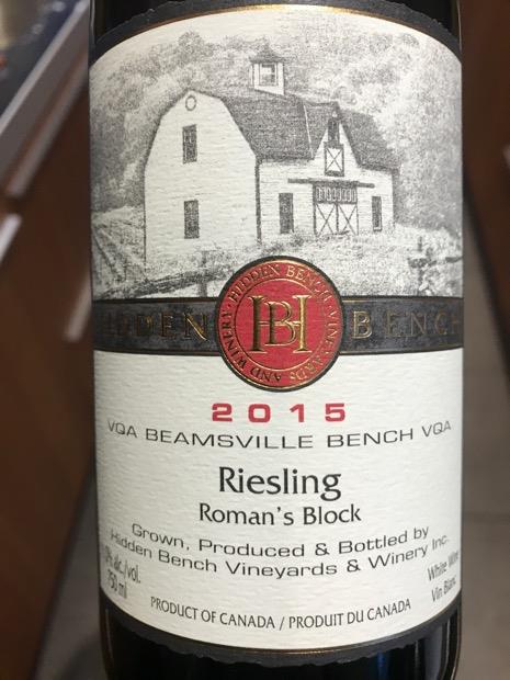 2015 Hidden Bench Riesling Roman's Block, Canada, Ontario, Niagara ...