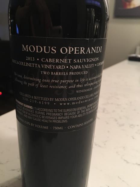 2013 Modus Operandi Cellars Cabernet Sauvignon Rocca-Colinetta Vineyard ...