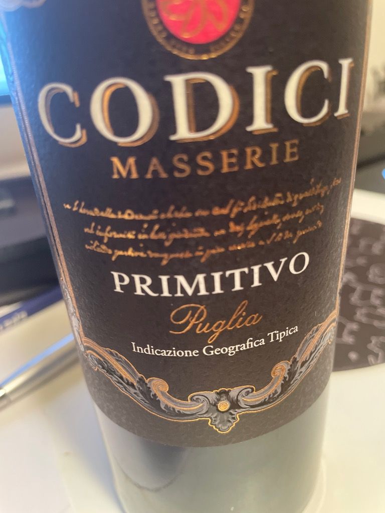 2021 MGM Mondo del Vino Primitivo Codici Masserie Puglia IGT, Italy ...
