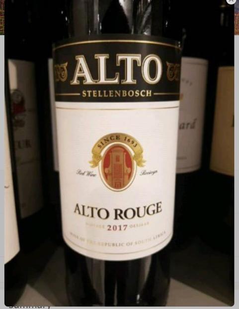 2017 Alto Estate Alto Rouge, South Africa, Coastal Region, Stellenbosch ...