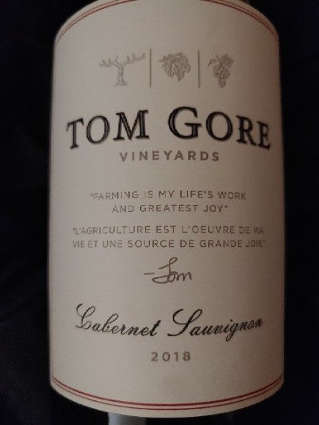 2018 Tom Gore Vineyards Cabernet Sauvignon, USA, California - CellarTracker