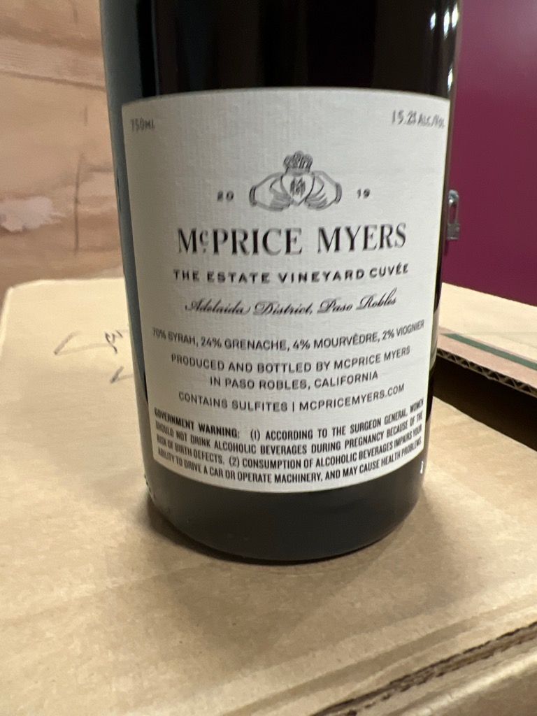 2019 McPrice Myers Cuvée McPrice Myers Estate Vineyard, USA, California ...
