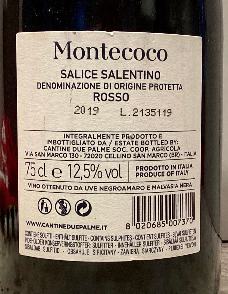 2020 Cantine Due Palme Salice Salentino Montecoco, Italy, Puglia ...