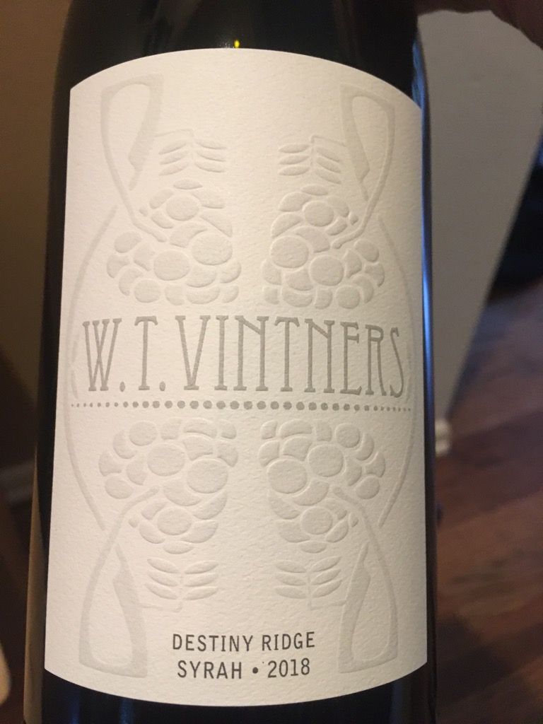 2018 W. T. Vintners Syrah Destiny Ridge Vineyard, USA, Washington ...