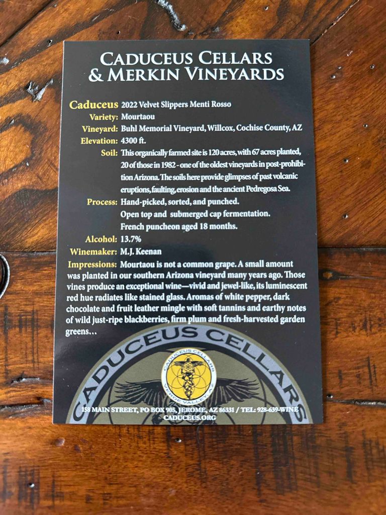 2022 Caduceus Cellars Velvet Slippers Club Menti Rosso Buhl Memorial ...