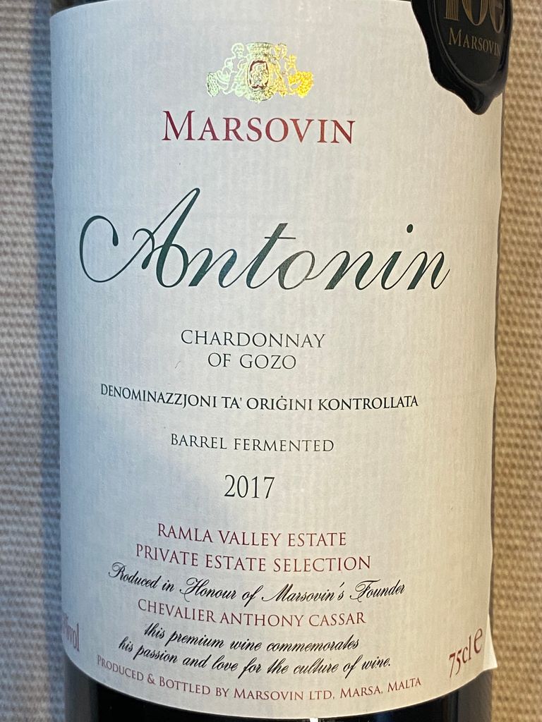 2017 Marsovin Antonin Barrel fermented Chardonnay Ramla Valley Estate ...