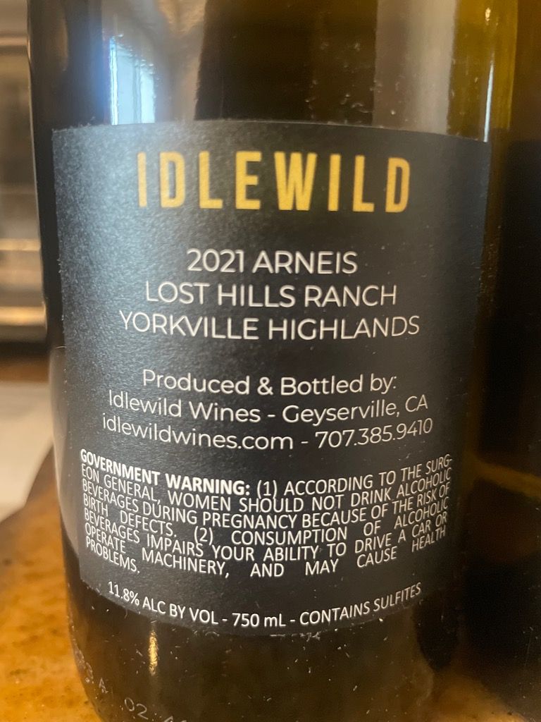 2021 Idlewild Arneis Lost Hills Ranch, USA, California, North Coast ...