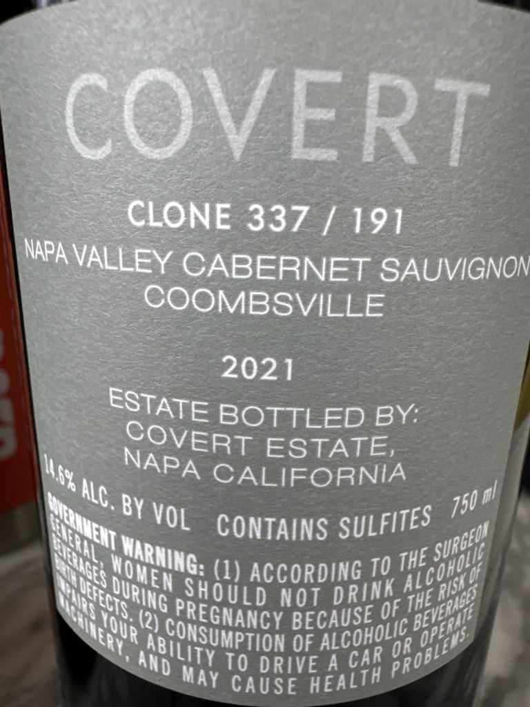 2021 Covert Estate Cabernet Sauvignon ANV Clone 341, USA, California ...