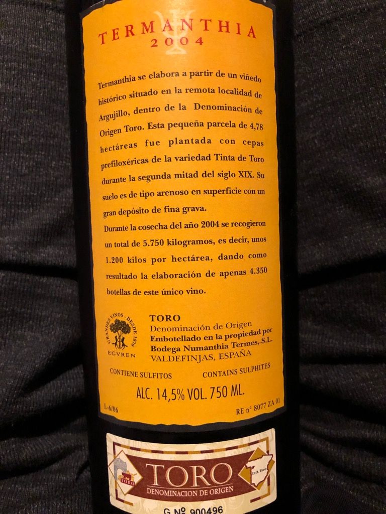 2004 Bodega Numanthia Toro Termanthia, Spain, Castilla y León, Toro ...