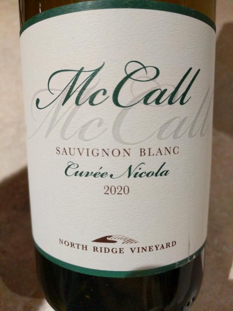 2023 McCall Wines Sauvignon Blanc Cuvée Nicola North Ridge Vineyard ...