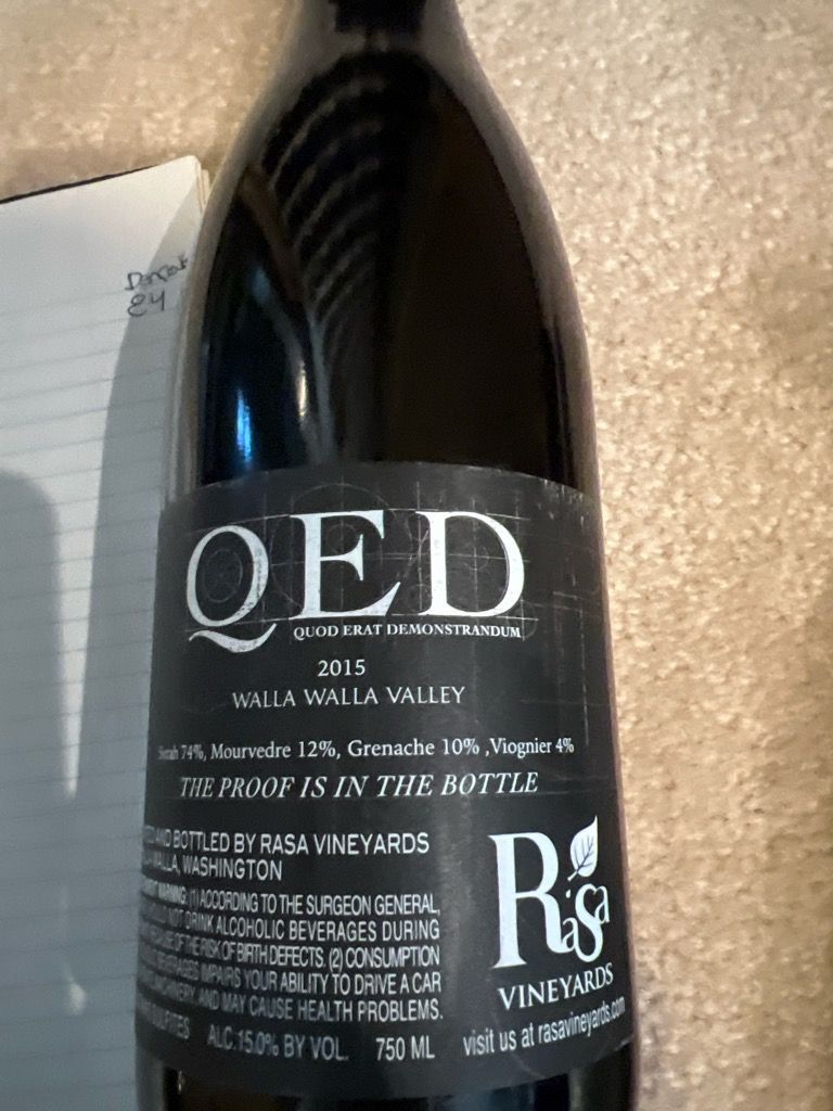 2015 Rasa Vineyards QED The Strong Law, USA, Washington, Columbia ...