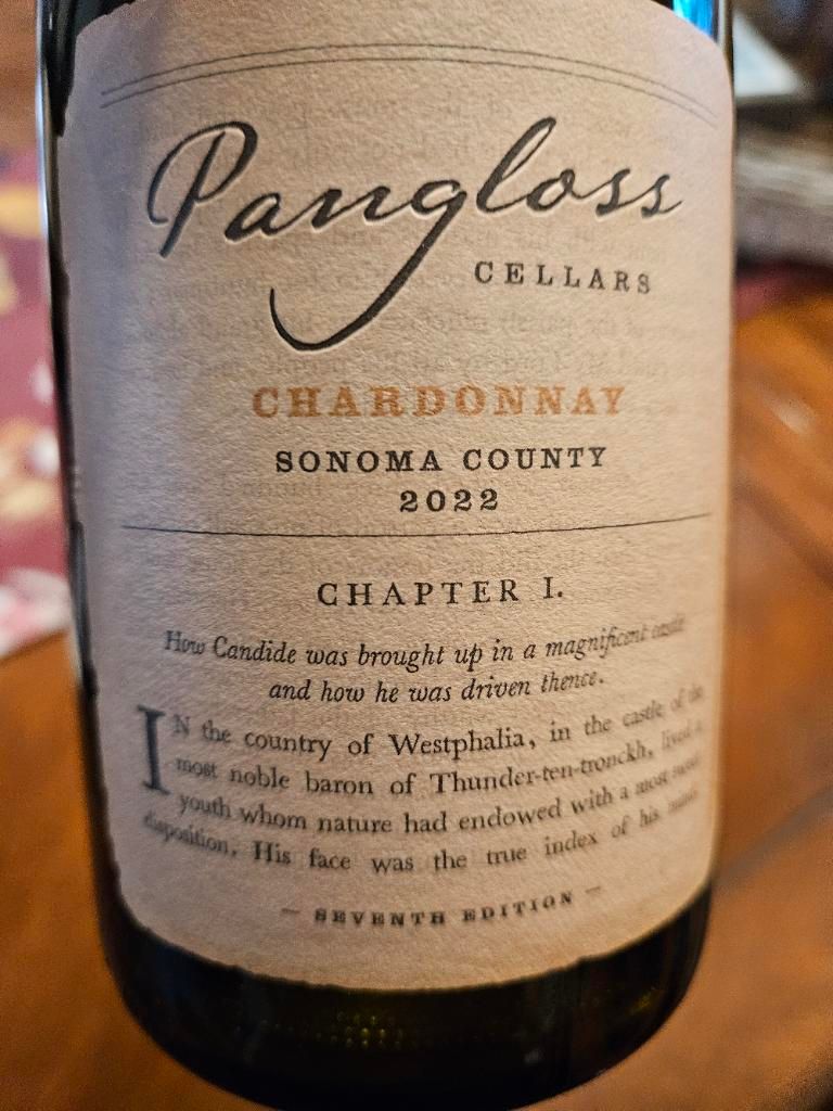 2022 Pangloss Chardonnay, USA, California, Sonoma County - CellarTracker