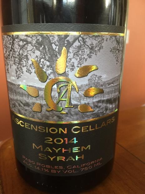 2015 Ascension Cellars Syrah Mayhem Cass Vineyard, USA, California ...