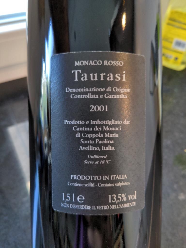 2001 Cantina dei Monaci Taurasi Monaco Rosso, Italy, Campania, Taurasi ...