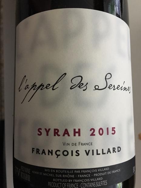 2015 François Villard Syrah L'Appel des Sereines, France, Rhône ...