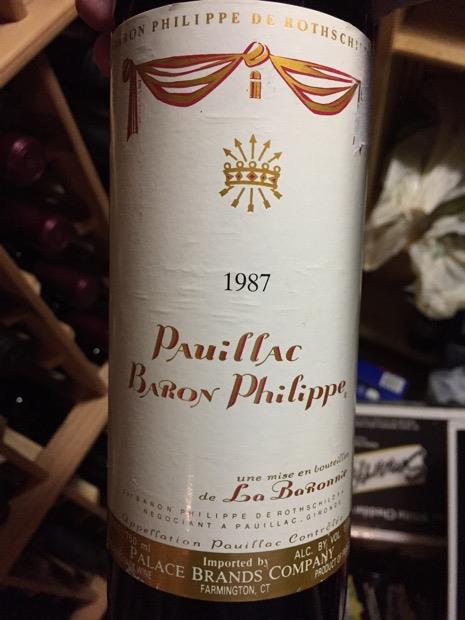 1987 Baron Philippe de Rothschild Pauillac Mise de la Baronnie, France ...