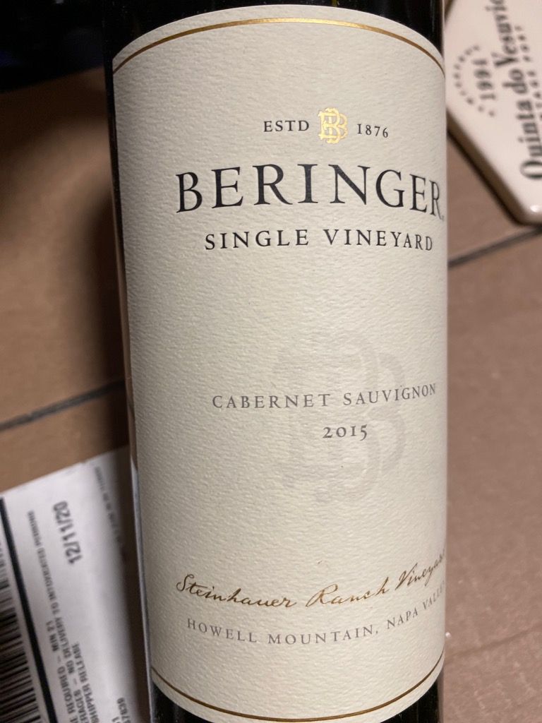 2015 Beringer Vineyards Cabernet Sauvignon Single Vineyard Steinhauer ...