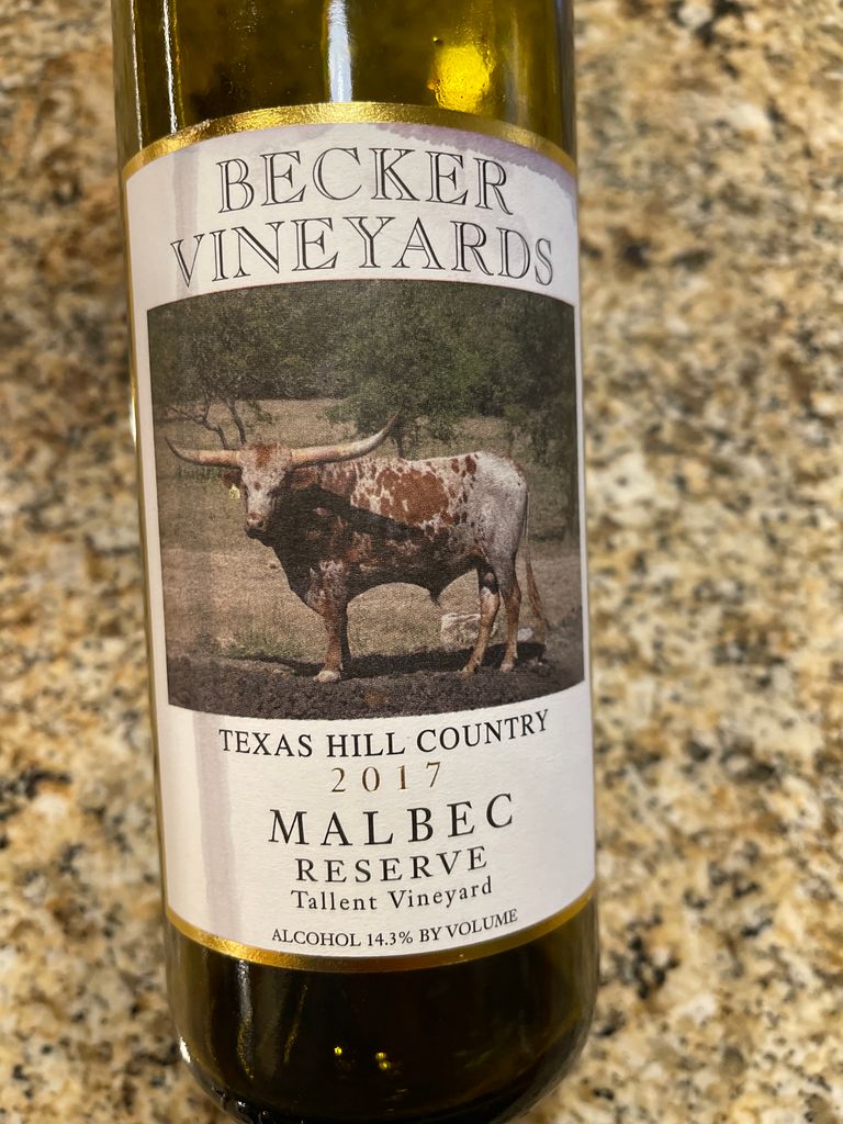 2017 Becker Vineyards Malbec Reserve Tallent Vineyard, USA, Texas ...