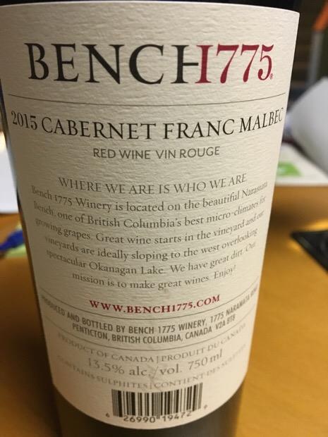 2018 Bench 1775 Cabernet Franc Malbec, Canada, British Columbia ...