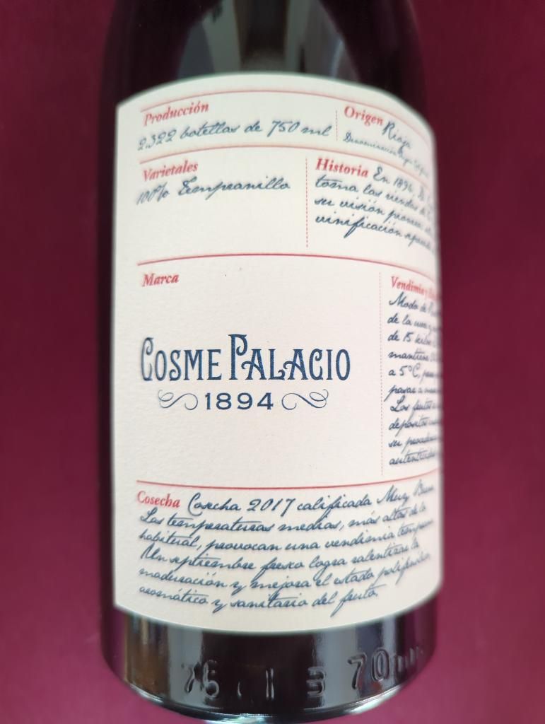 2020 Bodegas Palacio Rioja Cosme Palacio 1894, Spain, La Rioja, Rioja ...