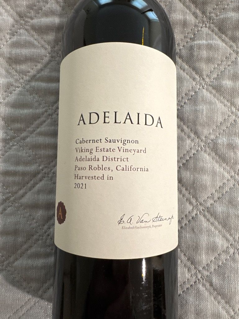 2021 Adelaida Cabernet Sauvignon Signature Viking Estate Vineyard, USA ...