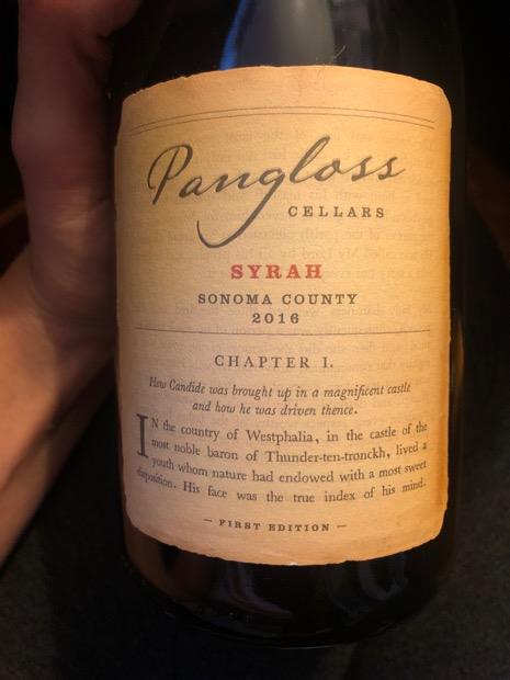 2016 Pangloss Syrah, USA, California, Sonoma County - CellarTracker