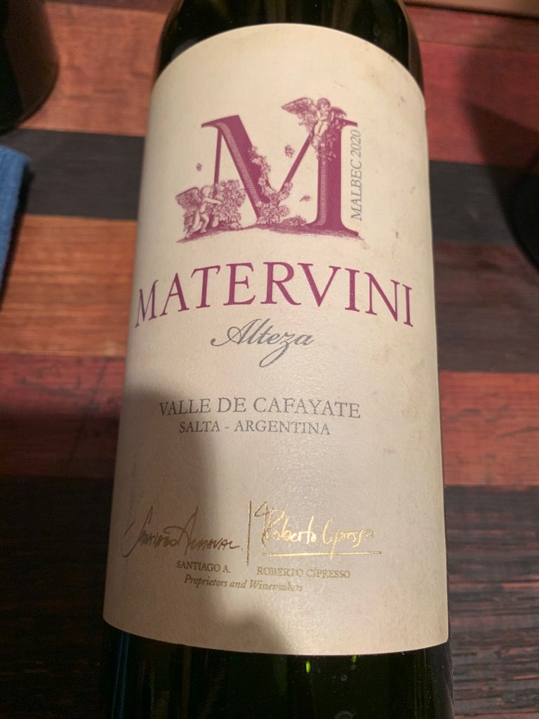 2020 Matervini Malbec Antes Andes Viña Canota, Argentina, Mendoza ...