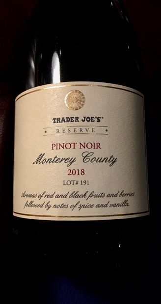 2018 Trader Joe's Pinot Noir lot# 191, USA, California, Central Coast ...