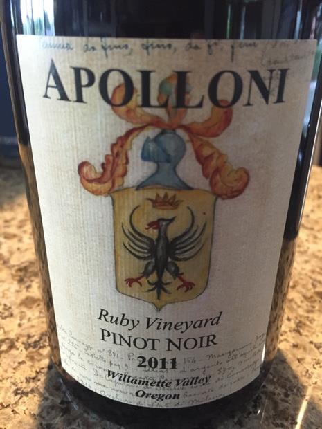 2011 Apolloni Pinot Noir Ruby Vineyard, USA, Oregon, Willamette Valley ...