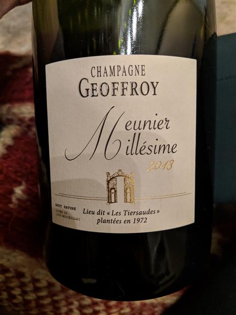 2013 Geoffroy Champagne Meunier Millésime Brut Nature Les Tiersaudes ...