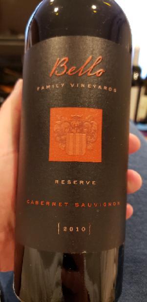 2010 Bello Family Vineyards Cabernet Sauvignon Reserve, USA, California ...