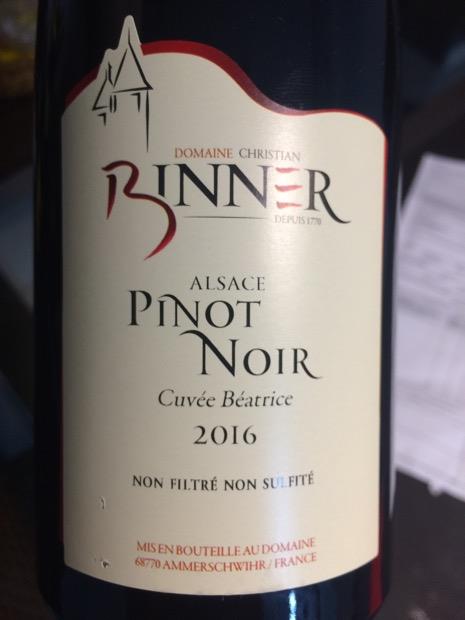 2016 Domaine Binner Pinot Noir Cuvée Béatrice, France, Alsace ...
